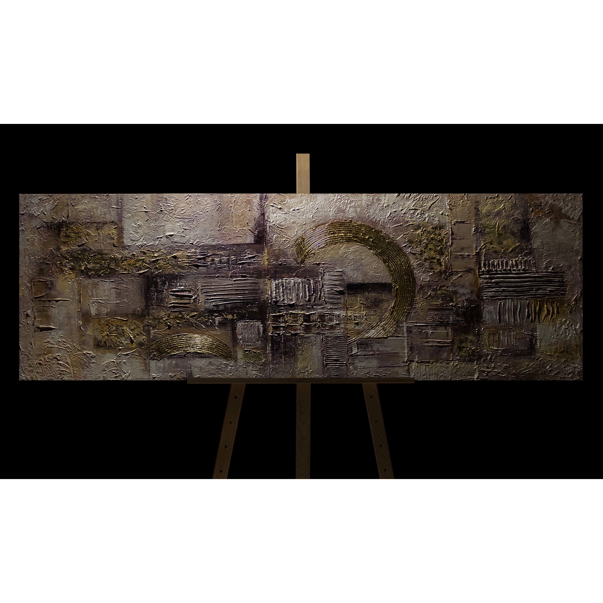 Tablou abstract pictat manual ulei pe panza "Miscari" 150x50cm - eMAG.ro