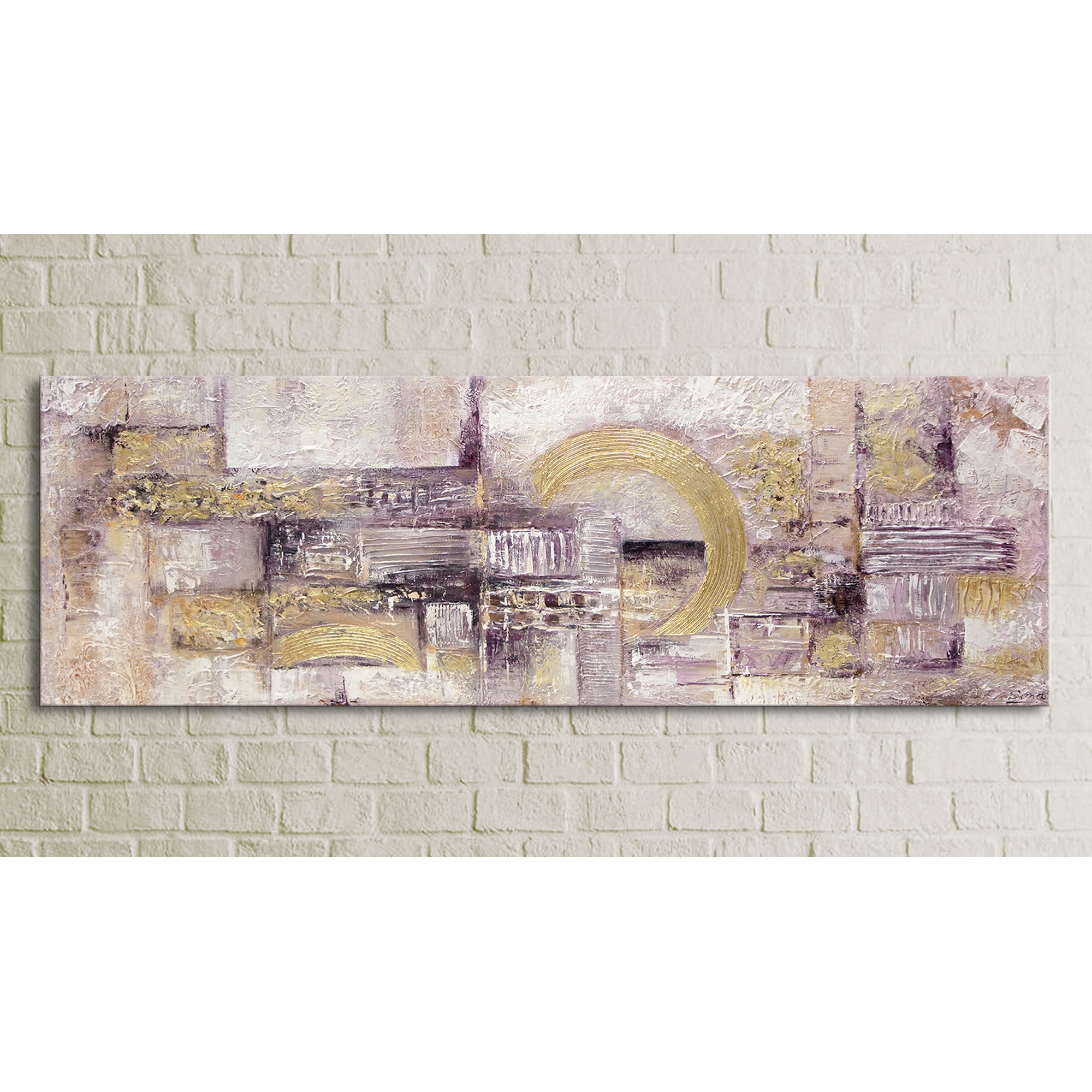 Tablou abstract pictat manual ulei pe panza "Miscari" 150x50cm - eMAG.ro