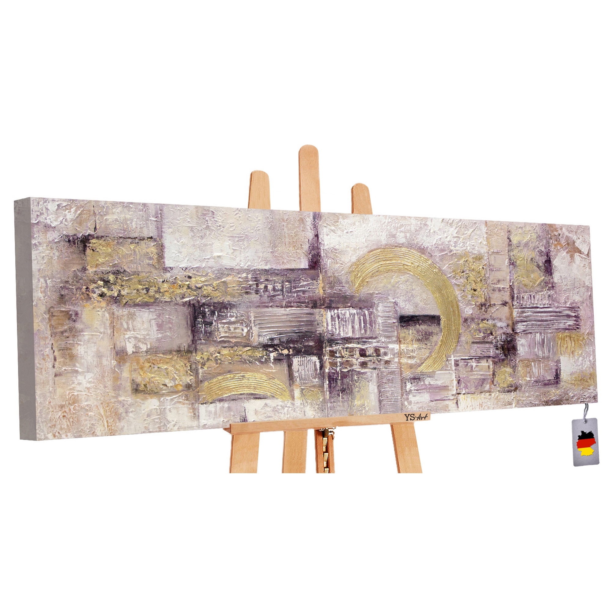 Tablou abstract pictat manual ulei pe panza "Miscari" 150x50cm - eMAG.ro