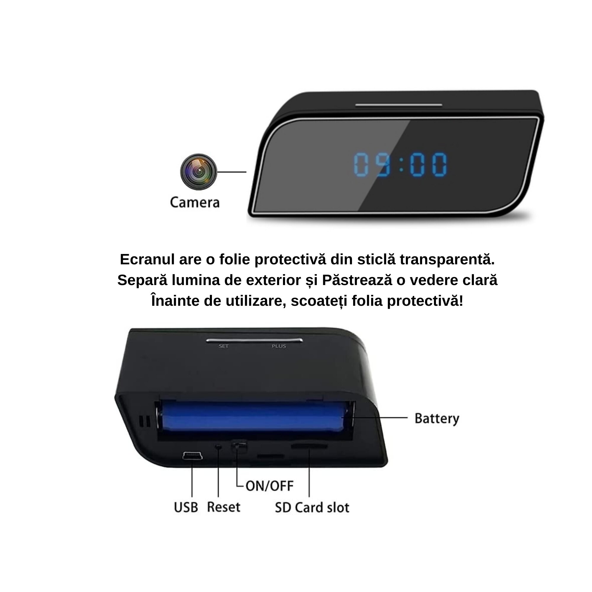 Ceas de Birou cu Camera Spion Wi-fi 1080 P HD, Microfon, Infrarosu ...