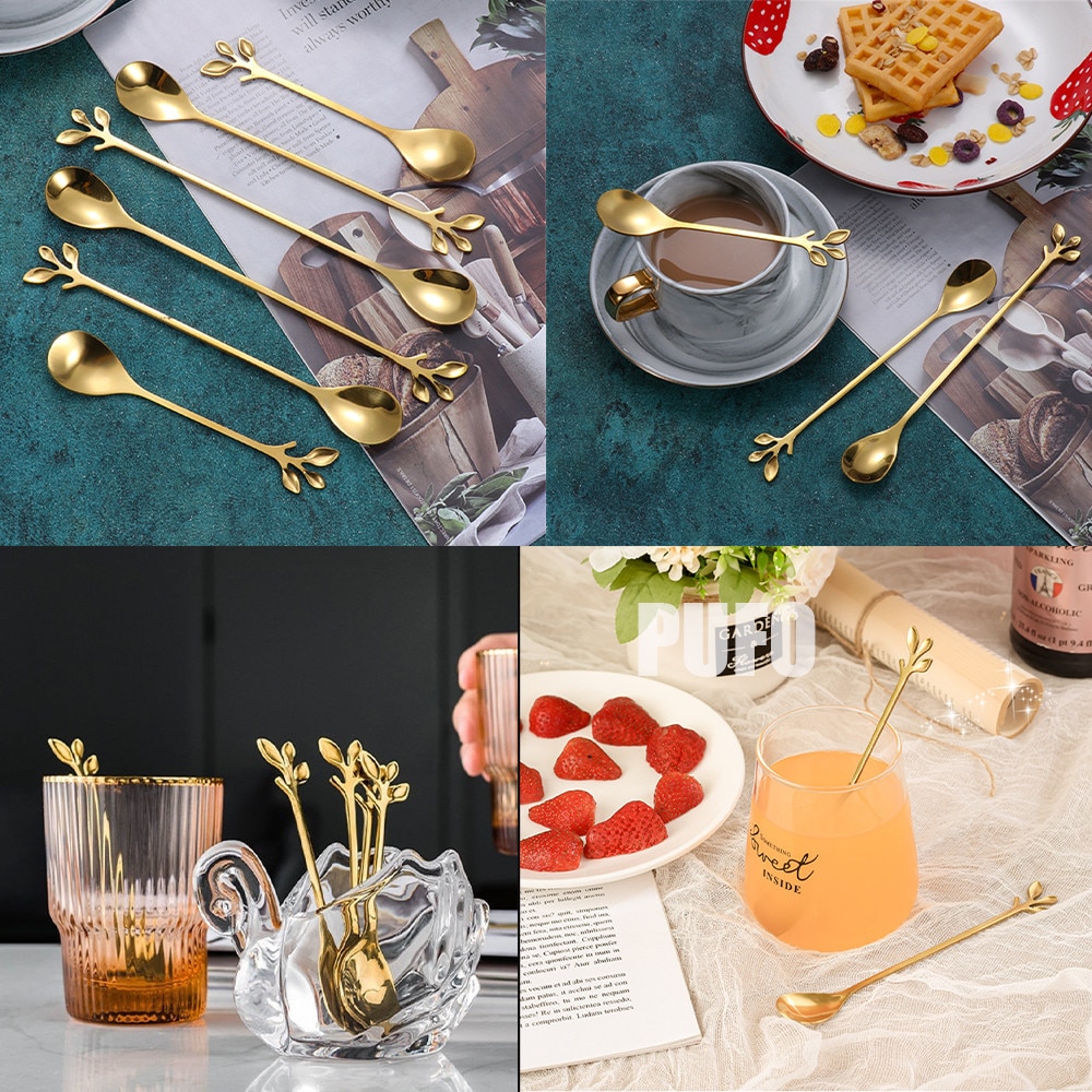 Set 6 lingurite Pufo Leaf pentru cafea, ceai, desert, otel, maner in ...
