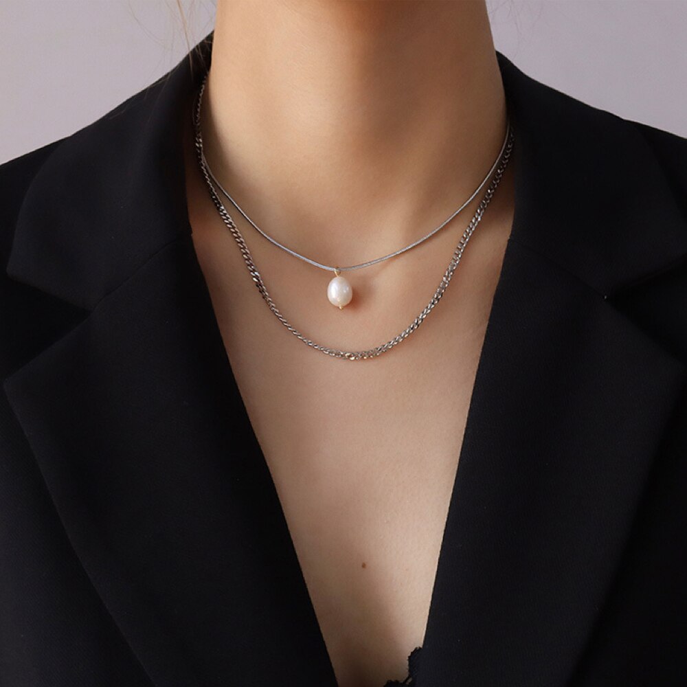 Colier dublu dama, SOOYE, Otel/Titan, Argintiu - eMAG.ro