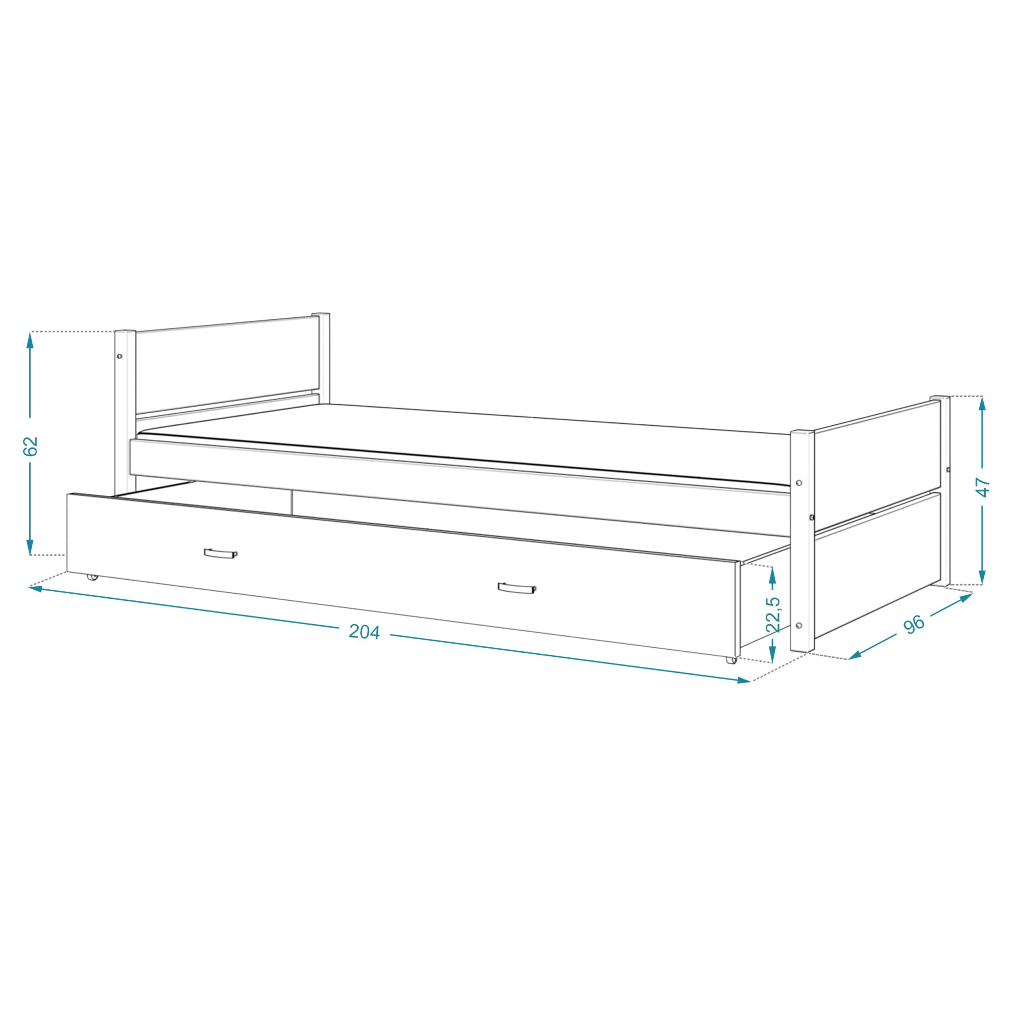 Pat standard cu sertar, Eurotel, Timon, 90x200 cm, MDF, Gri - eMAG.ro
