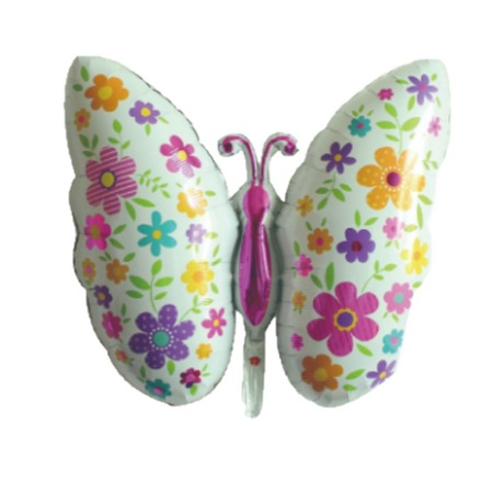 Balon folie fluture alb cu floricele 68 x 93 cm - eMAG.ro