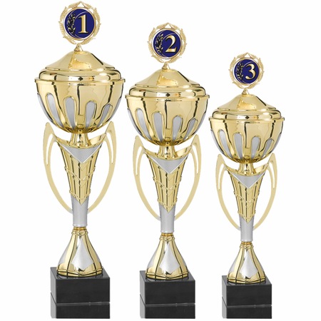 Set 3 Cupe cu Capac Podium, Locul 1, 2, 3, Metal, Plastic, Marmura, 49 ...