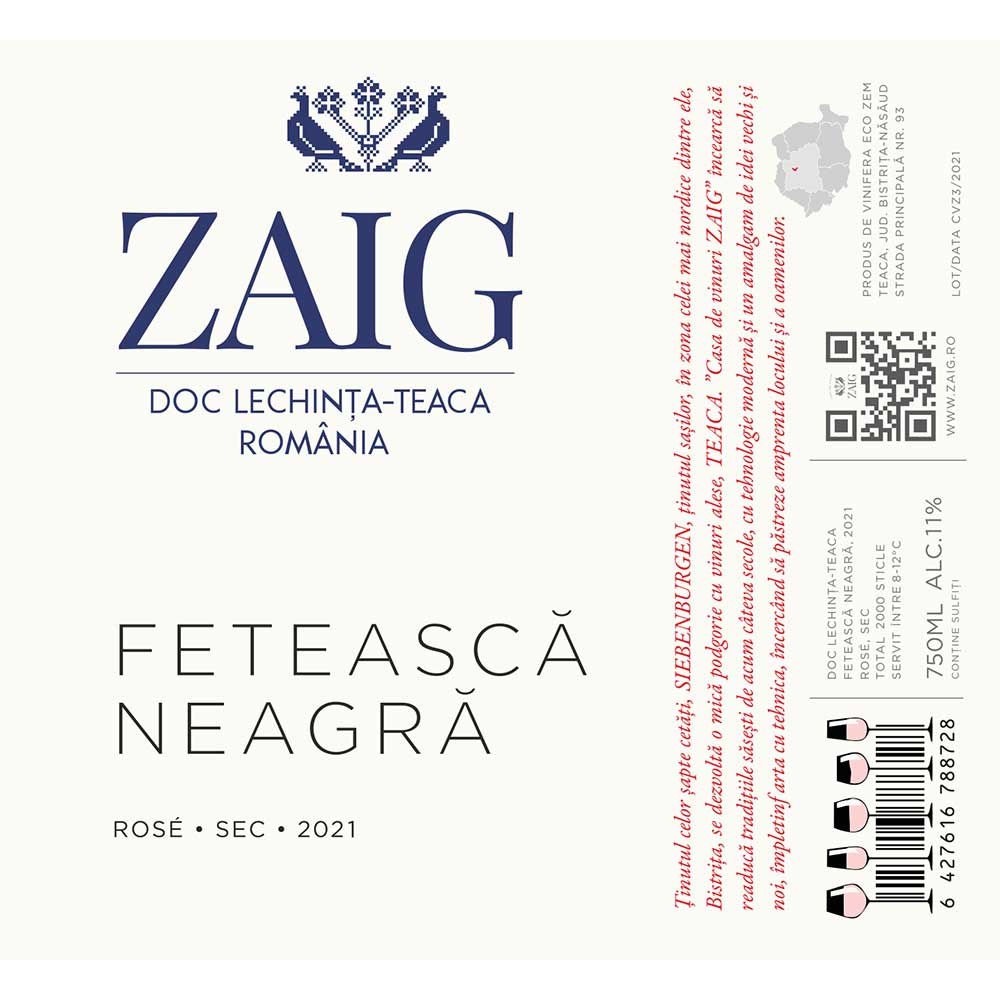 Vin Zaig Feteasca Neagra rosé DOC Lechinta-Teaca, sec 2021, 750ml - eMAG.ro