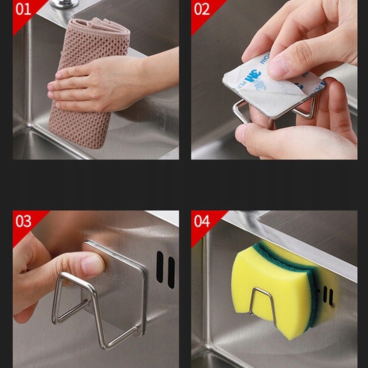 Set 2 organizatoare bureti/lavete, Inox, Adeziv, Negru - eMAG.ro