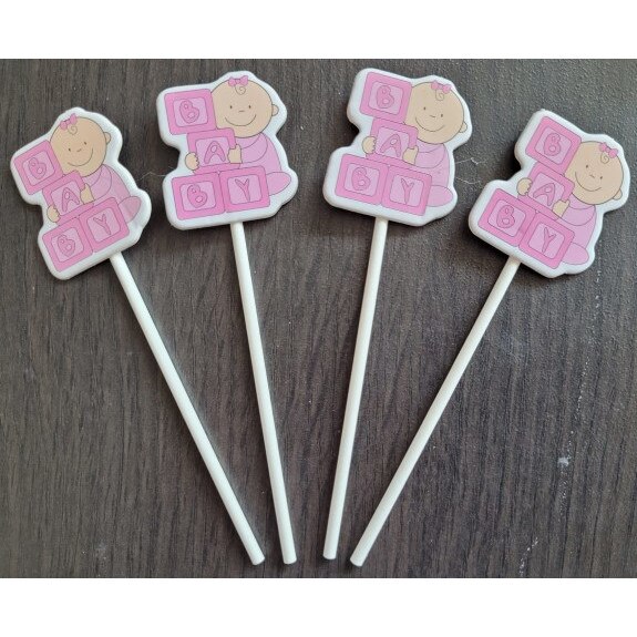 Set 4 decoratiuni tort/prajituri BABY roz - eMAG.ro