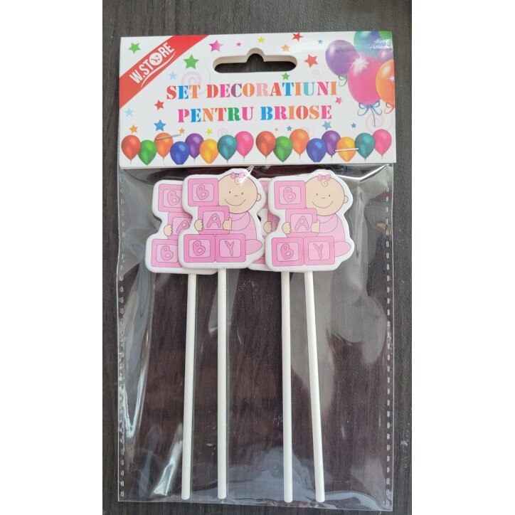Set 4 decoratiuni tort/prajituri BABY roz - eMAG.ro