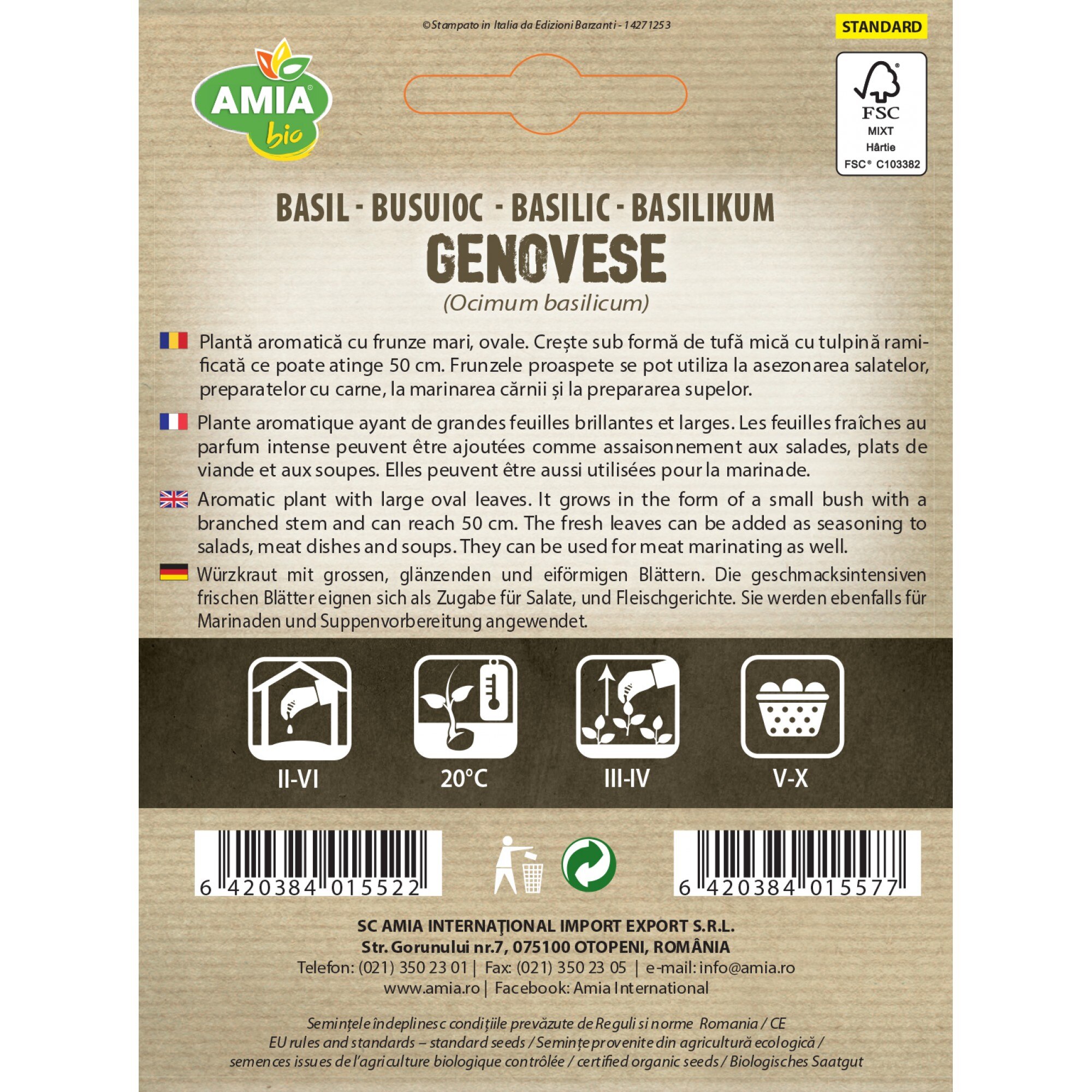 Seminte bio de busuioc Genovese, 1 gram, AMIA - eMAG.ro