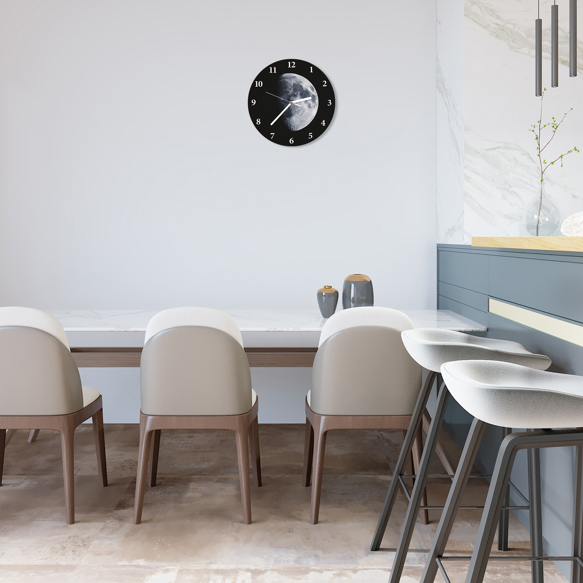 Ceas de perete, Cosy Planet, Model luna, PVC, 30x30 cm, Alb/gri/negru ...