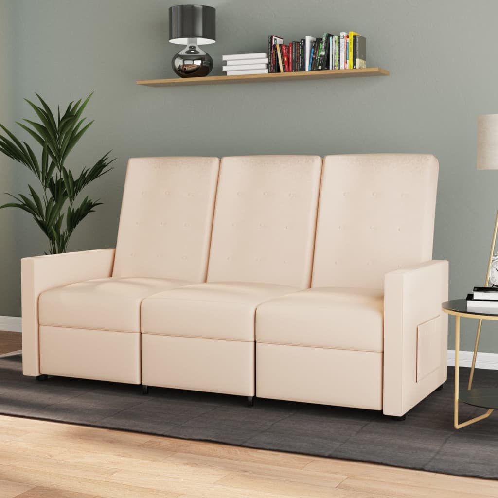 Fotoliu rabatabil cu 3 locuri, crem, material textil,175.5 x 90 x 97 cm ...