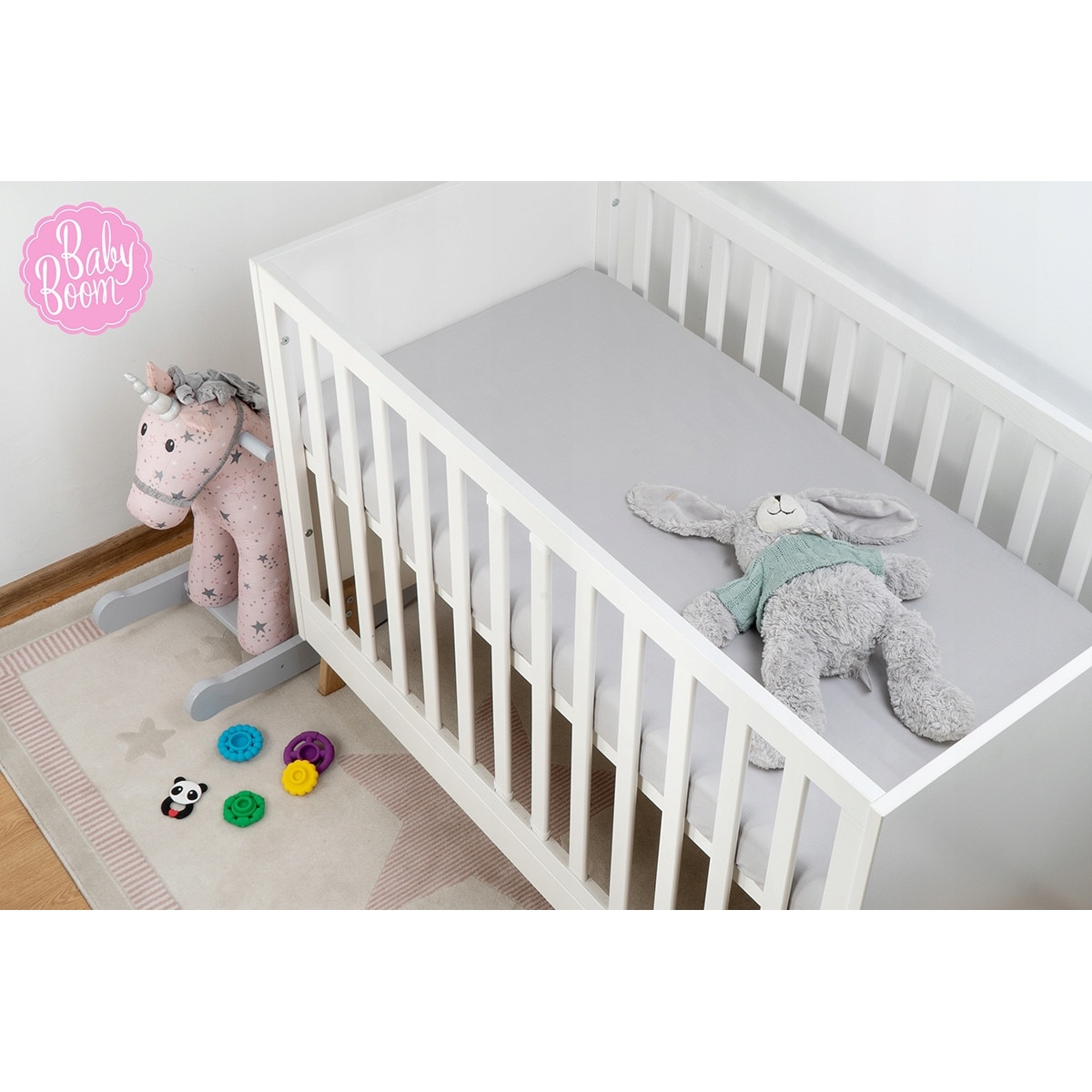 Cearsaf de patut, BabyBoom, Bumbac, 120 x 60 cm, Gri - eMAG.ro