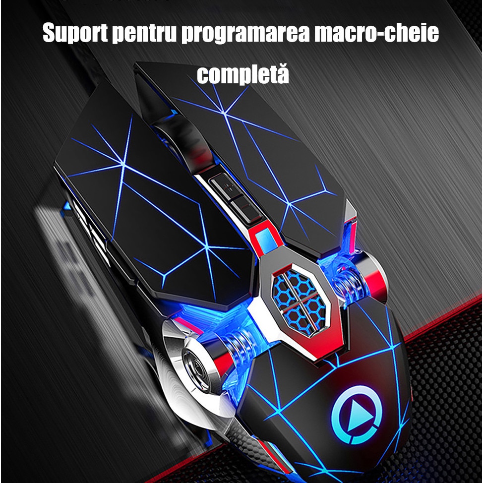 Mouse wireless, A7, gaming, mut, RGB, 7 culori, 3 butoane, cu bluetooth ...
