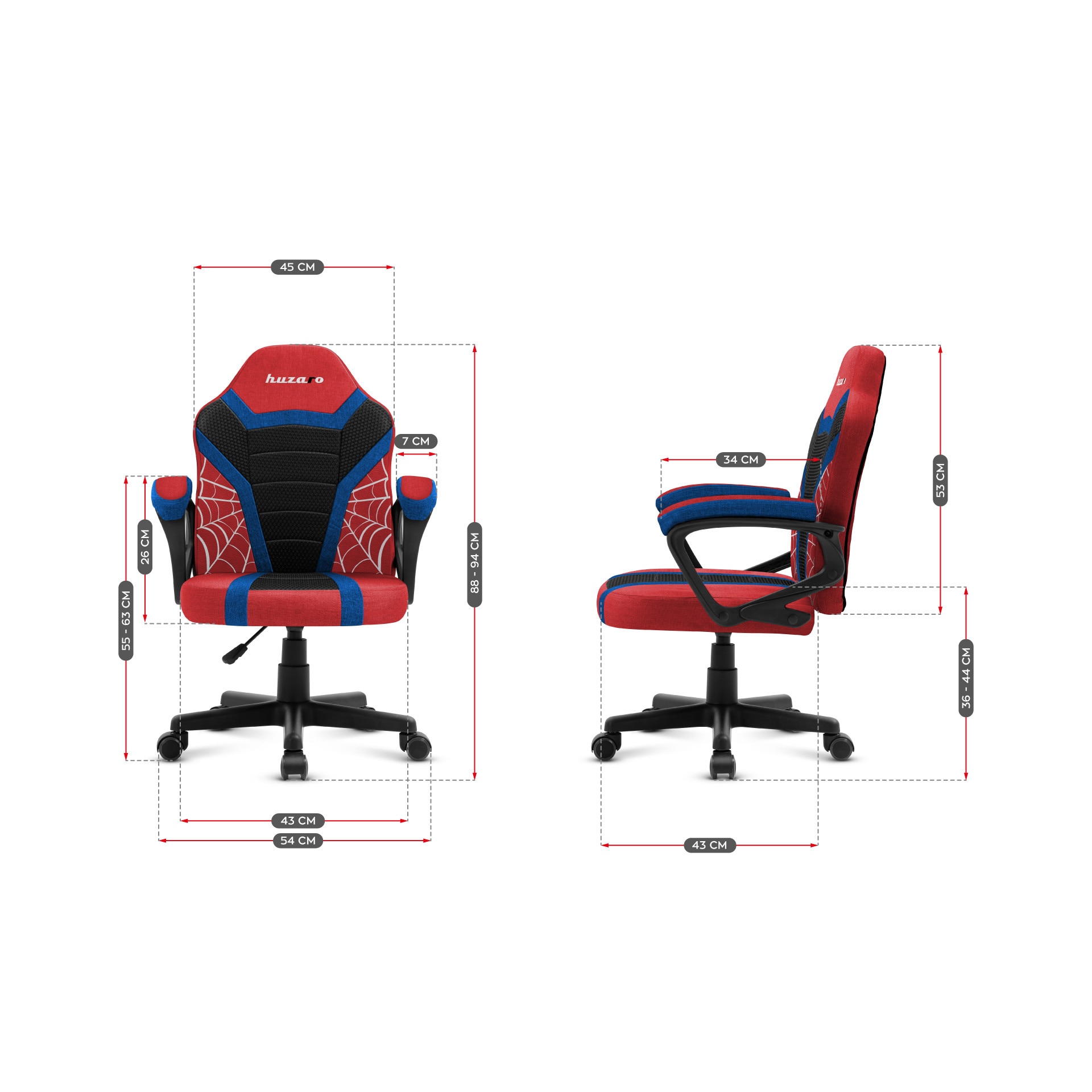 Scaun gaming copii Huzaro, Ranger 1.0 Spider Mesh, Ergonomic, Rosu ...