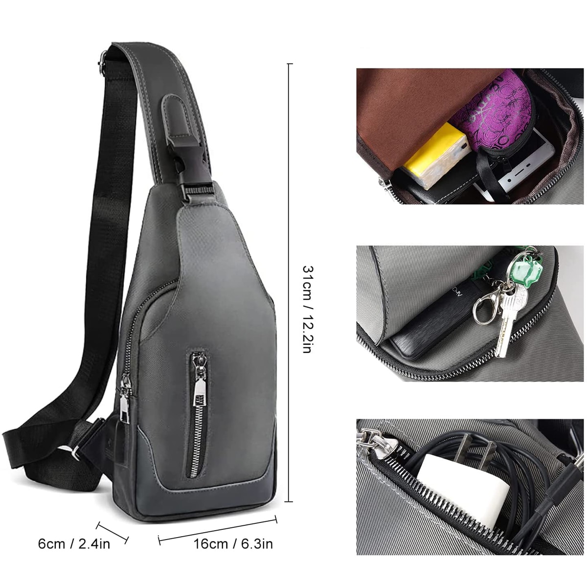 Geanta de umar barbati, GOGOU, Poliester/Panza, 31x16x6cm, Gri - eMAG.ro