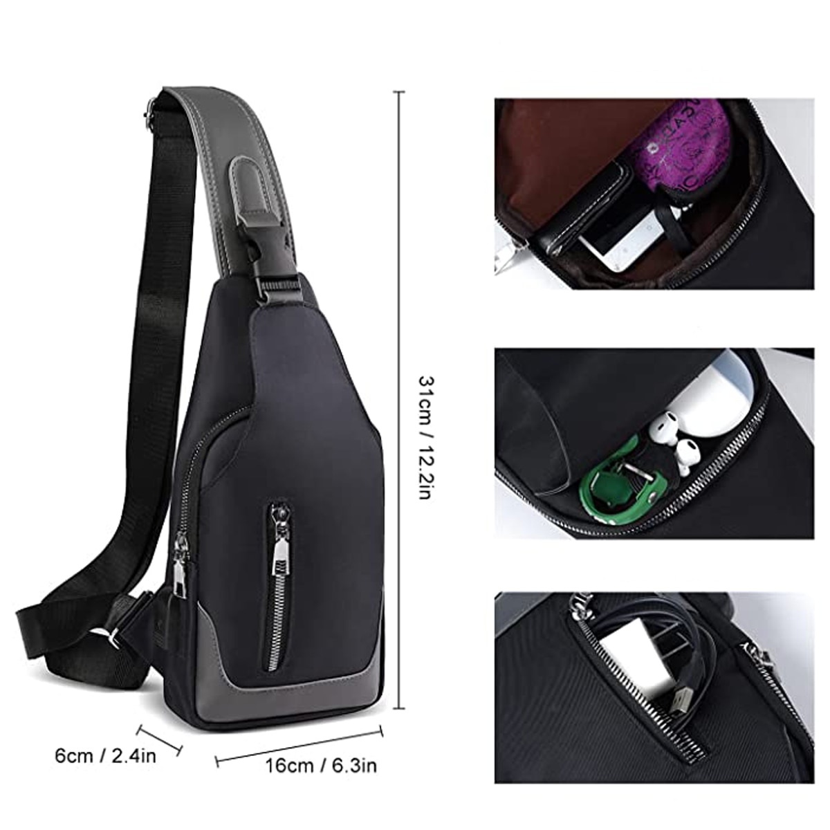 Geanta de umar barbati, GOGOU, Poliester/Panza, 31x16x6cm, Negru - eMAG.ro