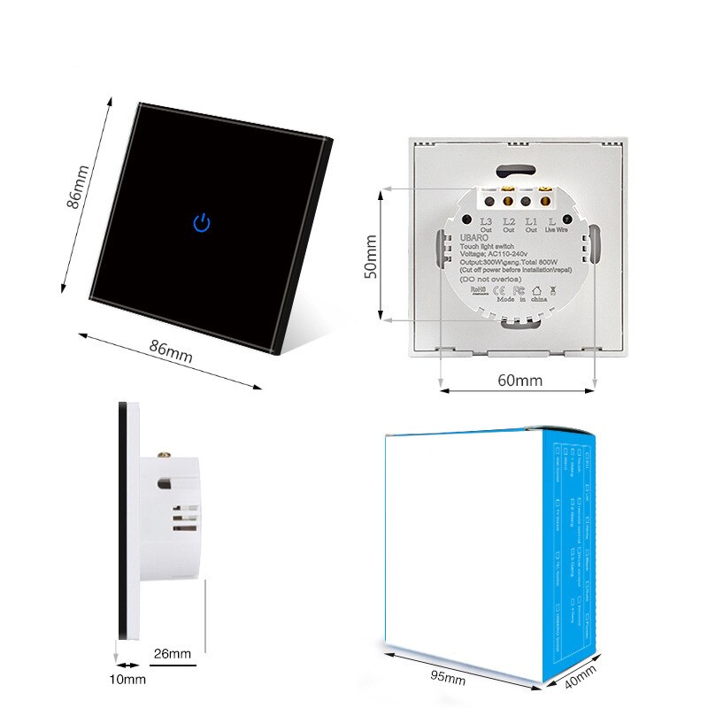 Intrerupator tactil, GOGOU, Sticla, Negru - eMAG.ro