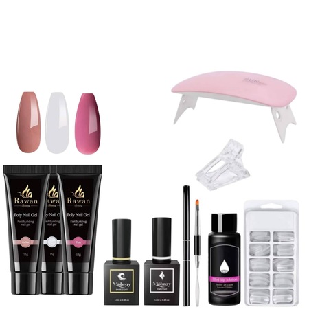 Kit Lampa/3xGel/Tips nail art, Rawan, Universal, 15g - eMAG.ro