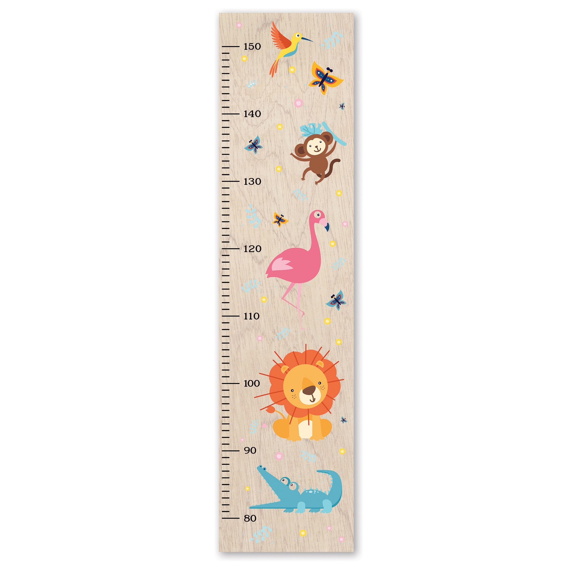 Metru masurare inaltime copii, Cosy Planet, Animale, Lemn/PVC, 80-150 ...