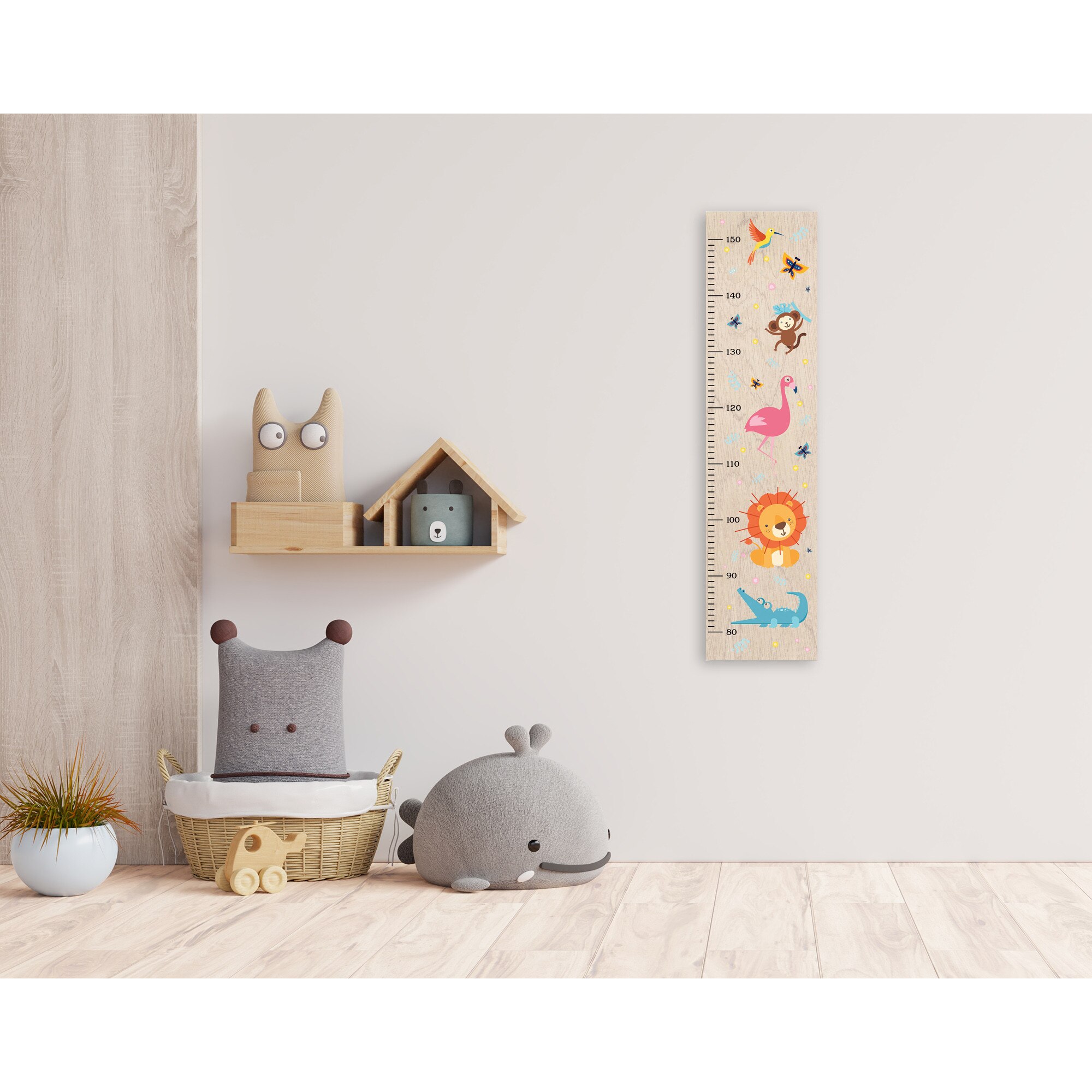 Metru masurare inaltime copii, Cosy Planet, Animale, Lemn/PVC, 80-150 ...