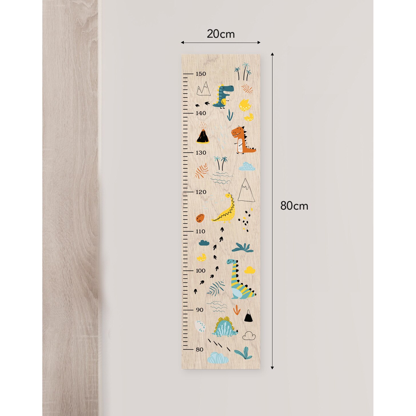 Metru masurare inaltime copii, Cosy Planet, Dinozauri, Lemn/PVC, 80-150 ...