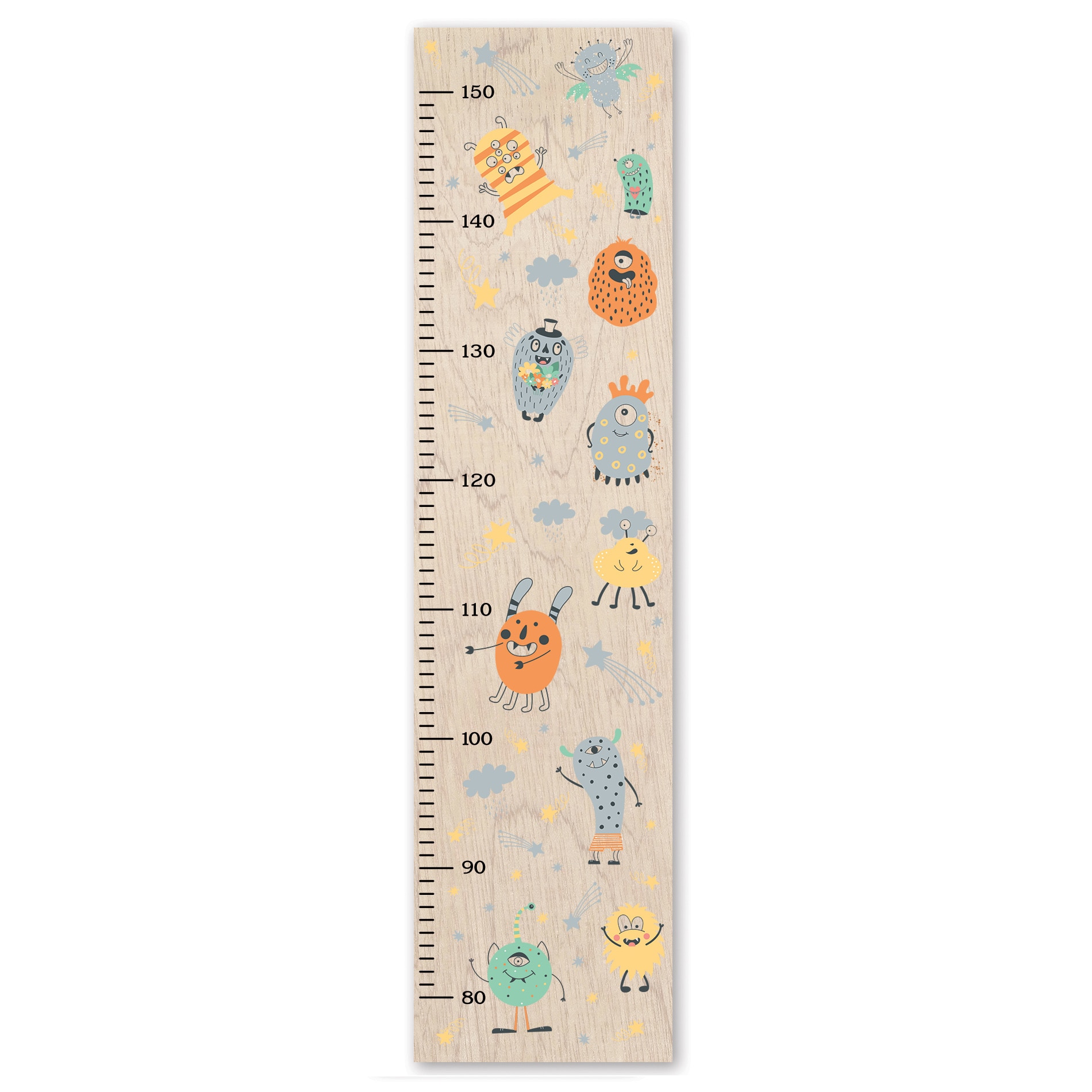 Metru masurare inaltime copii, Cosy Planet, Monstrii, Lemn/PVC, 80-150 ...