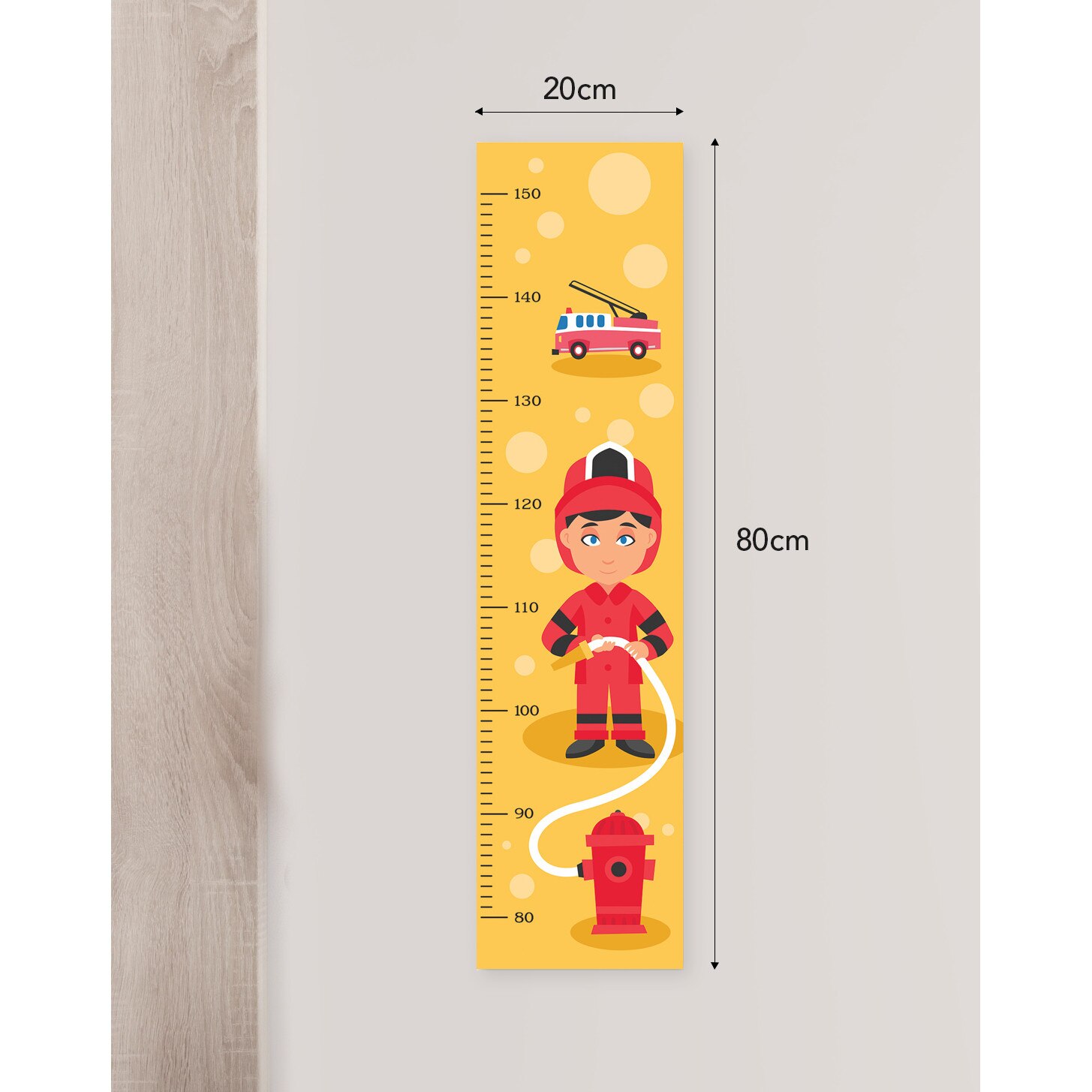 Metru masurare inaltime copii, Cosy Planet, Pompier, PVC, 80-150 cm ...