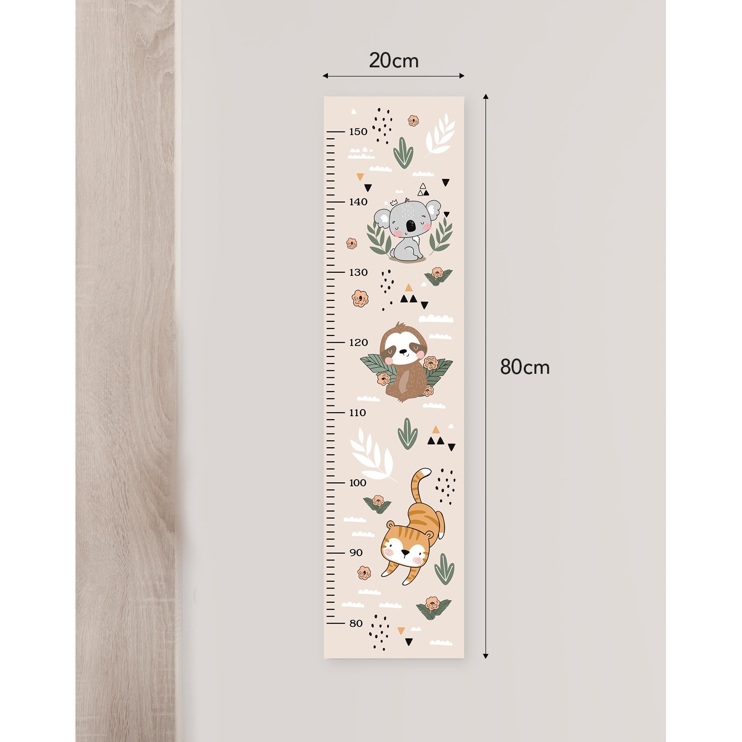 Metru masurare inaltime copii, Cosy Planet, Animale, PVC, 80-150 cm ...