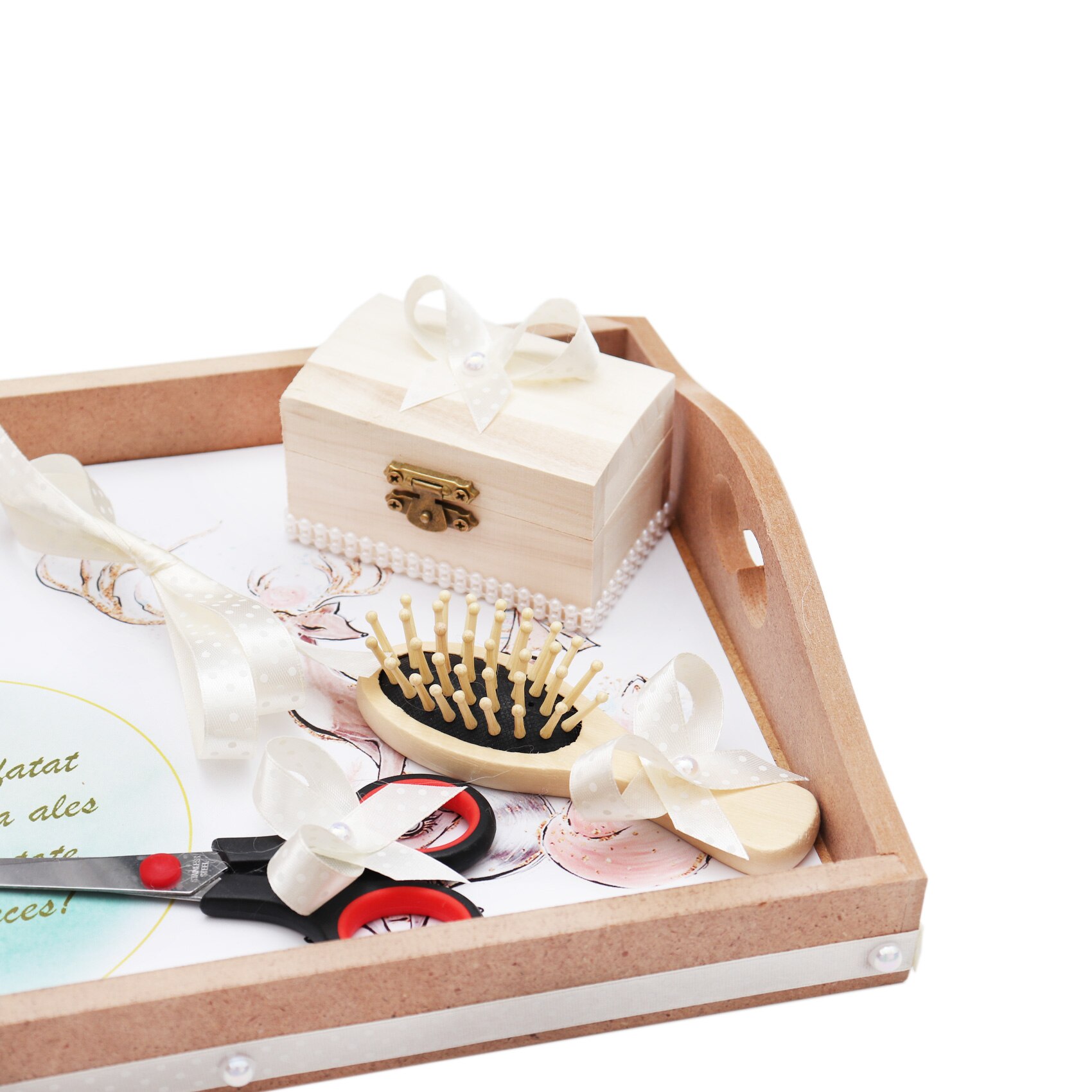 Set tavita pentru taiere mot/turta fete, model bufnite, vulpita si cerb, 6 piese, ivoire, 35x20 ...