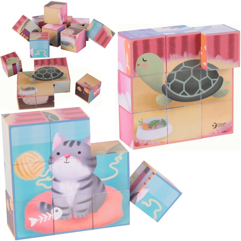 Puzzle copii, Clasic World, Animale, 9 piese, 6 imagini, Multicolor ...