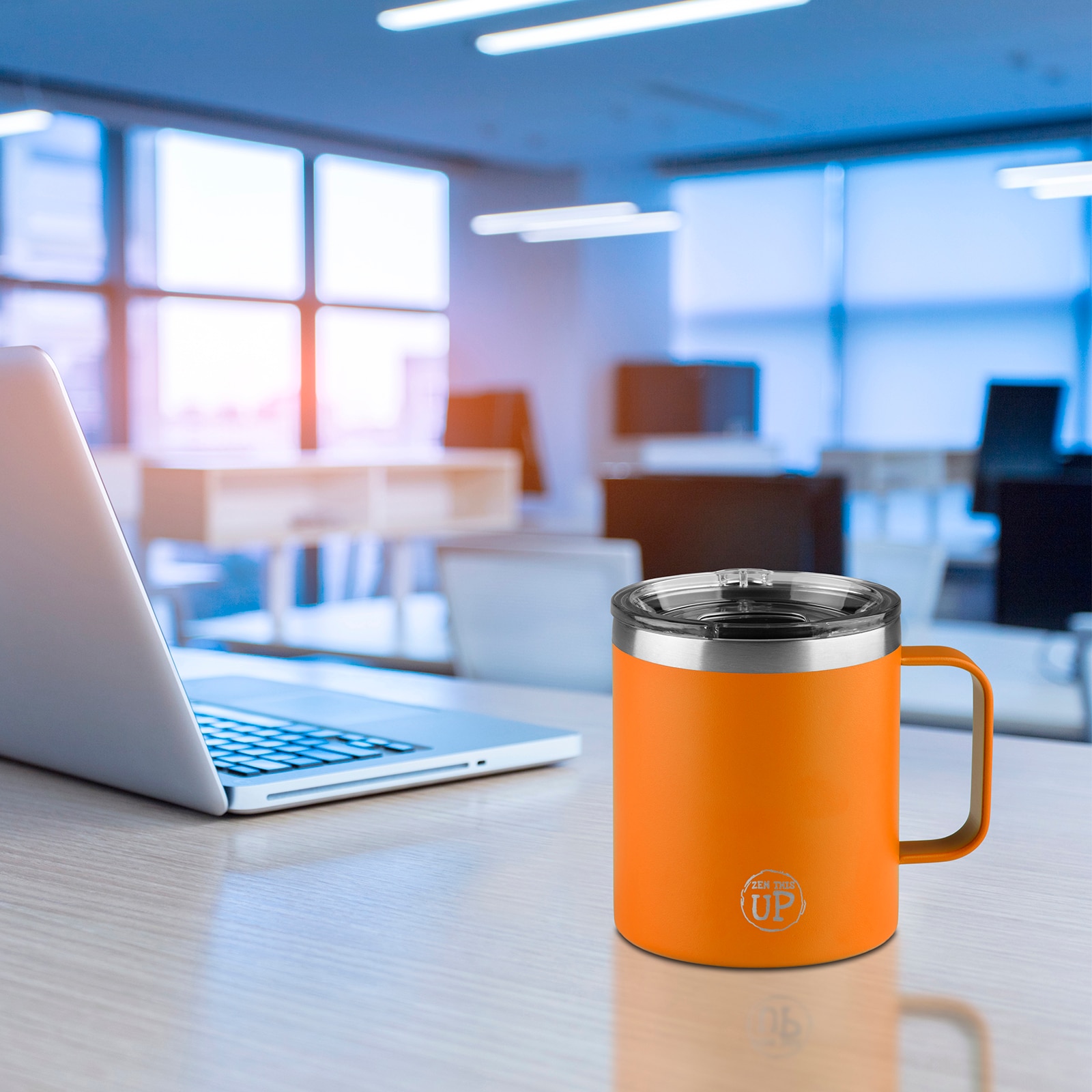 Cana termos inox premium pentru cafea, ceai, ZenThisUp, 355 ml, Orange ...