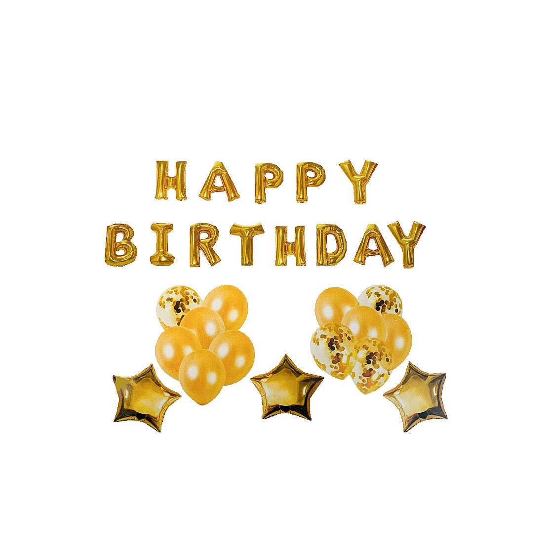 Set baloane auriu H-Bday, din folie celofan si latex, 28 baloane, 16-12 ...