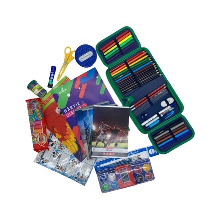 Set Penar Herlitz Echipat 34 piese, cu doua clape si Rechizite Clasa 0 ...