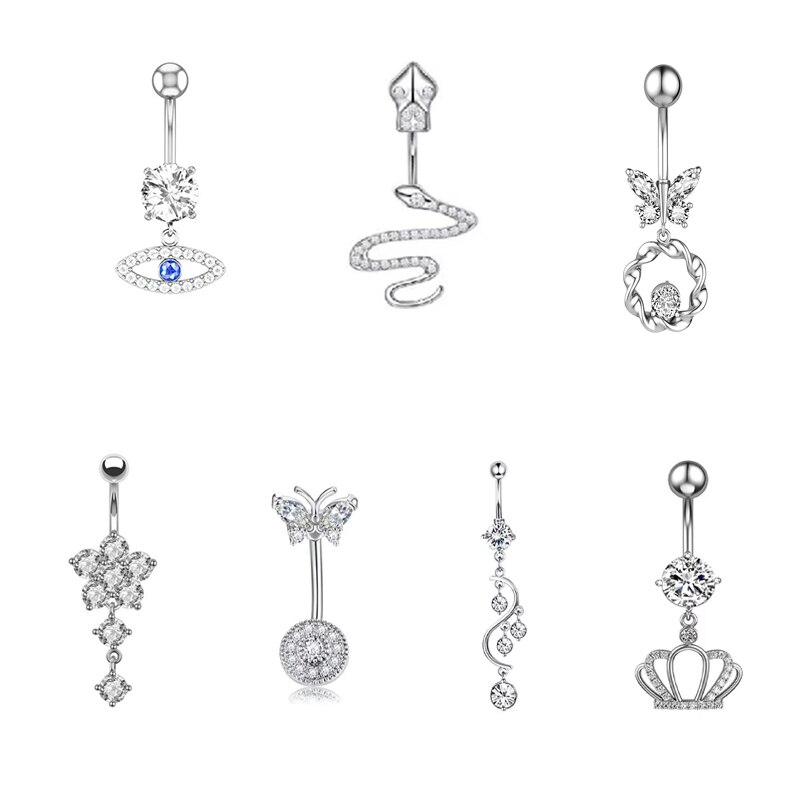 Set 7 piercinguri buric, Cupru/Inox/Zirconiu, Argintiu - eMAG.ro