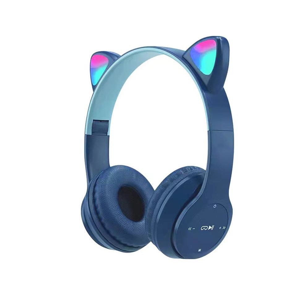 Casti cu fir copii, RGB, Microfon incorporat, Pliabile, Albastru - eMAG.ro