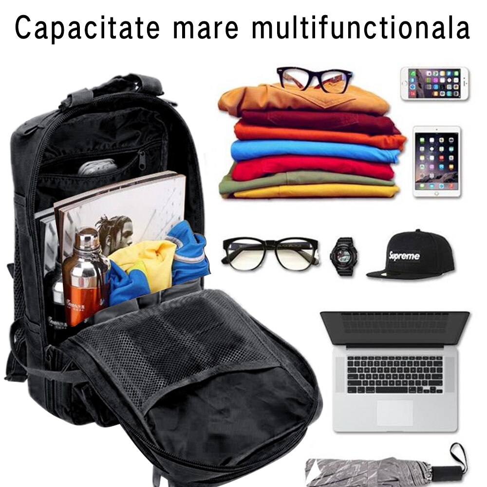 Rucsac tactic militar, Euateo, Nylon, Curele detasabile/reglabile, 26 L ...