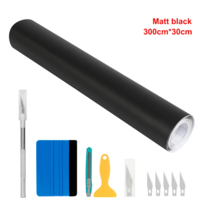 Kit Folie Autocolant Negru Mat 300x30cm, Rola Colant Trimuri Auto ...