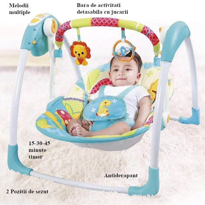 Balansoar pentru bebe, leagan electric, muzical, cu bara de activitati ...