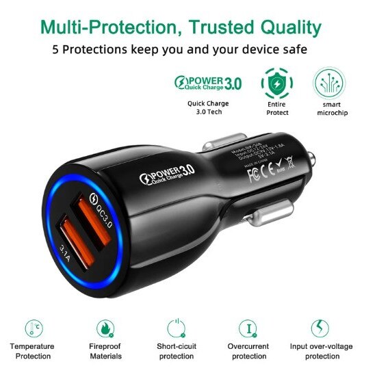 Incarcator auto C360, 2x USB Incarcare Rapida Fast Charge cu LED Blue ...