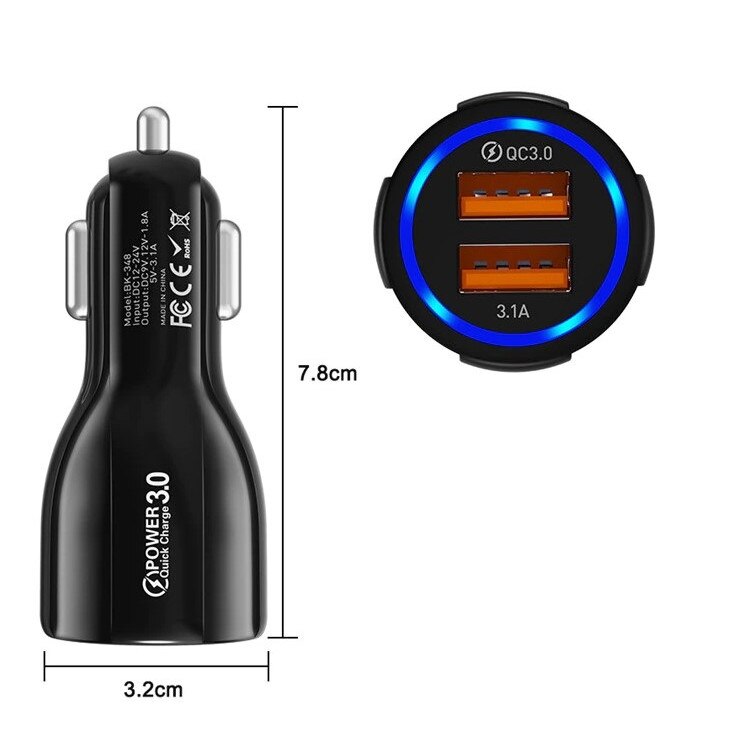 Incarcator auto C360, 2x USB Incarcare Rapida Fast Charge cu LED Blue ...