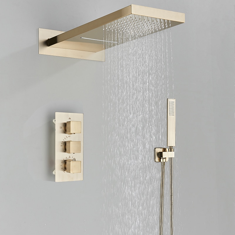 Set de dus tip cascada, baterie cu TERMOSTAT incastrat, cu dus de mana ...
