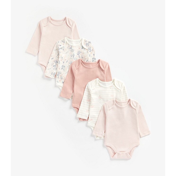 Set 5 Body cu maneca lunga Mothercare, Girls Garden, roz, 0-1 luni, 56 ...