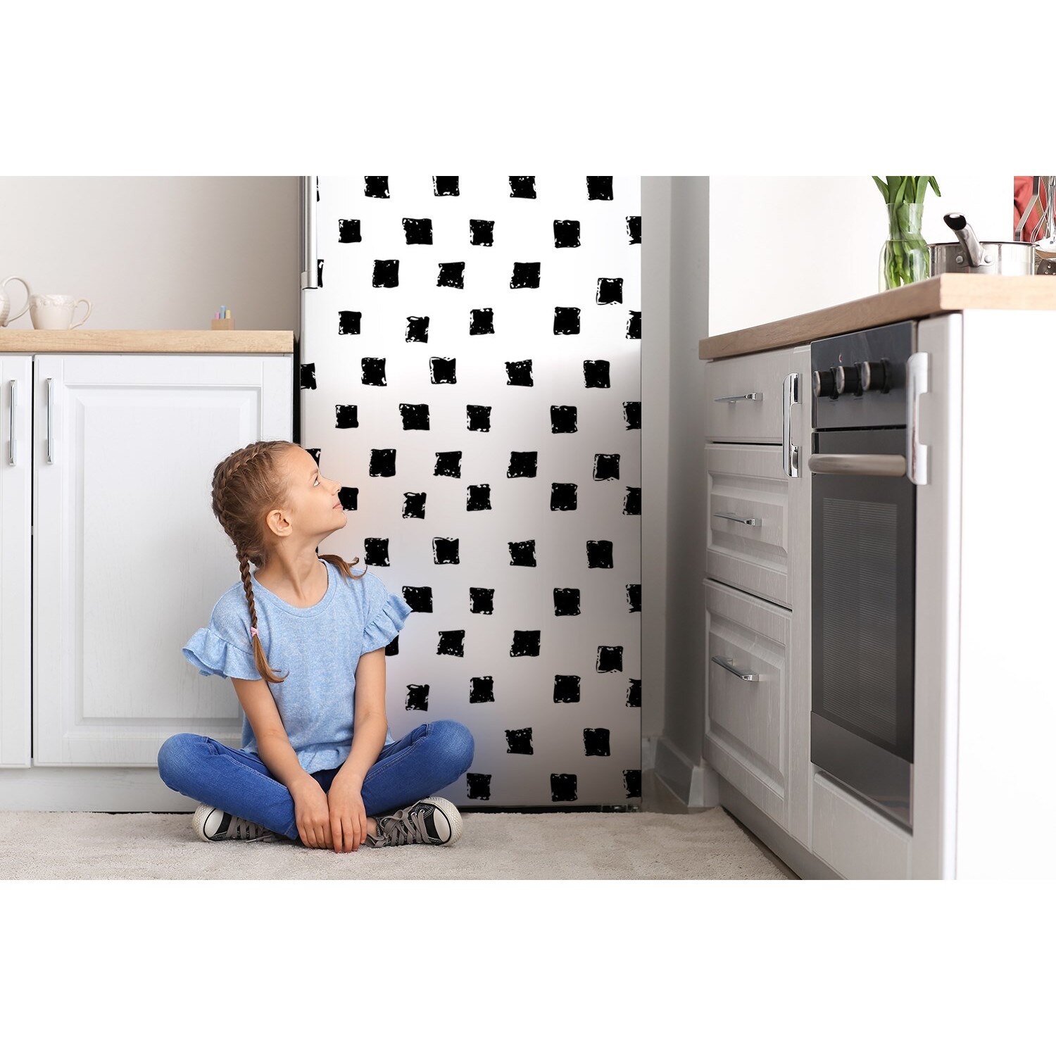 Magnet frigider decorativ, Patrate Pictate, Alb, 60 cm x 180 cm - eMAG.ro