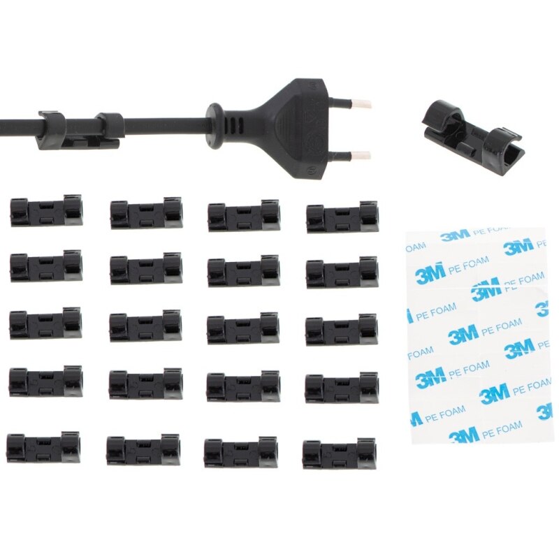 Suport cabluri autoadeziv pentru birou din plastic - 20 sloturi, Gonga ...