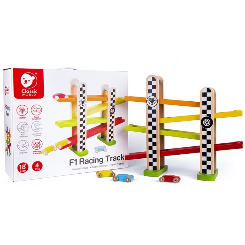 Pista masini, Classic World, Lemn, 4 rampe, Multicolor - eMAG.ro