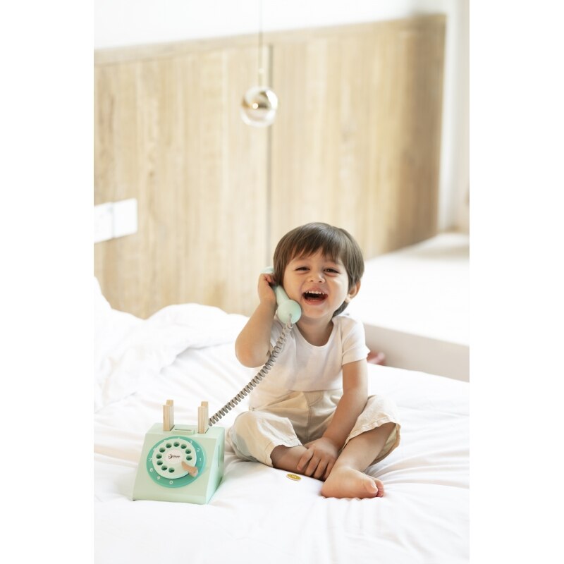 Jucarie educativa pentru copii Telefon fix, Classic World, Lemn, 3 ani+ ...