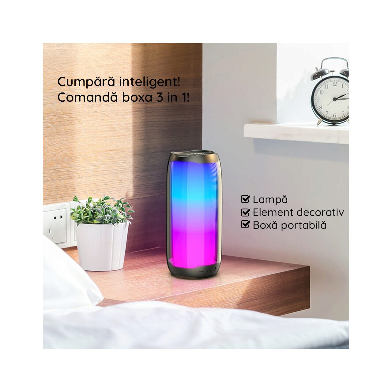 Boxa Portabila LED, Bluetooth 5.0, 10W - Hoco Pulsating (HC8) - Blue ...