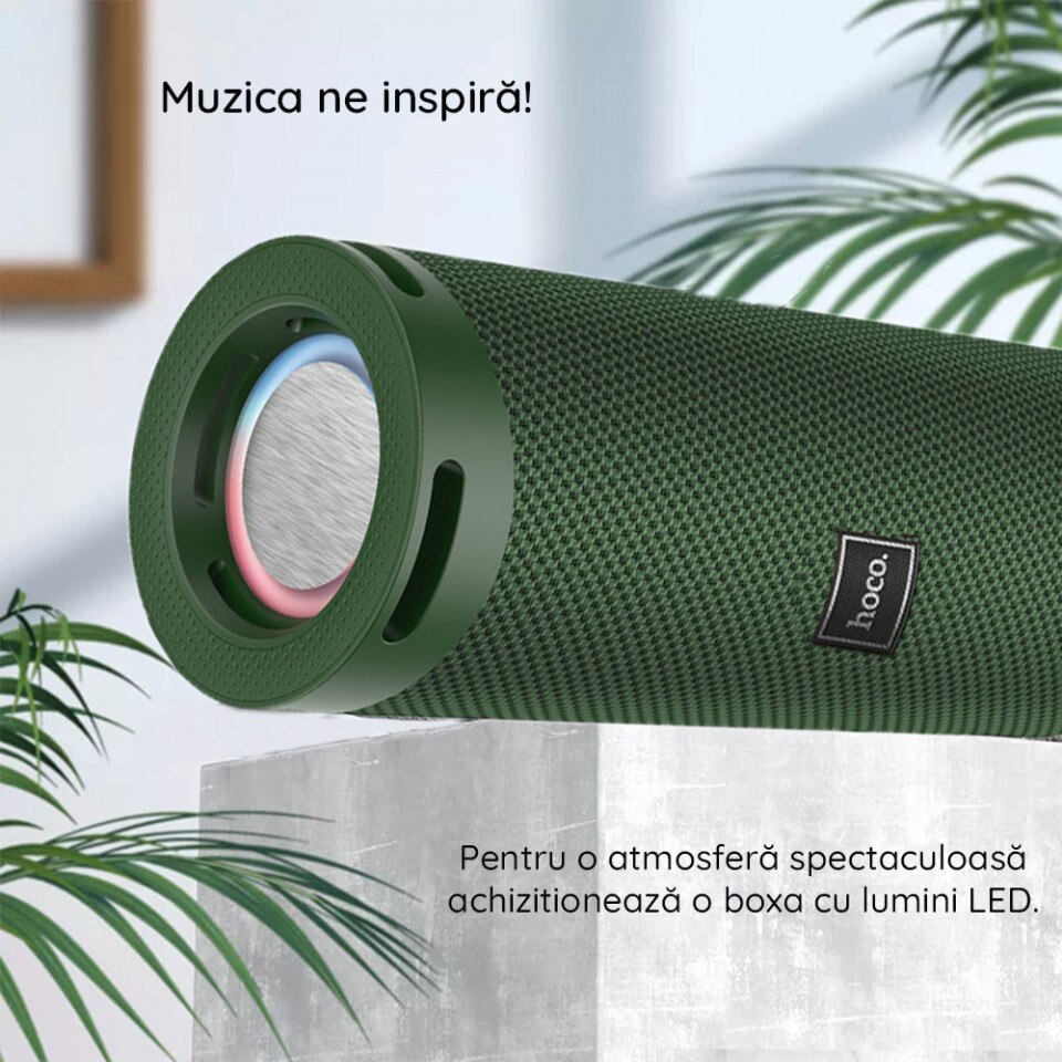 Boxa Portabila Bluetooth 5.1, 2x5W - Hoco Dazzling pulse (HC9) - Green ...