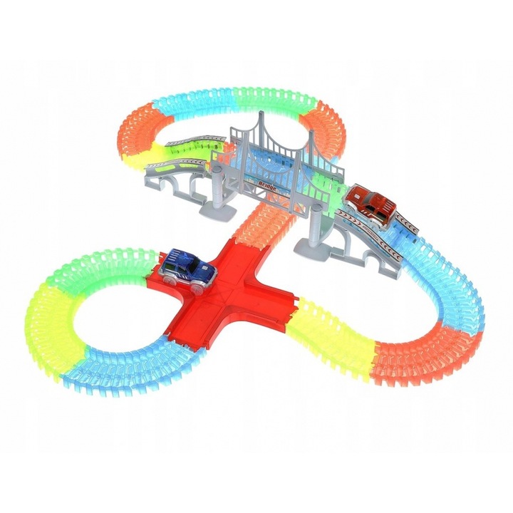 Pista de masini fluorescenta, Woopie, 2 masini, 3 ani+, Multicolor ...